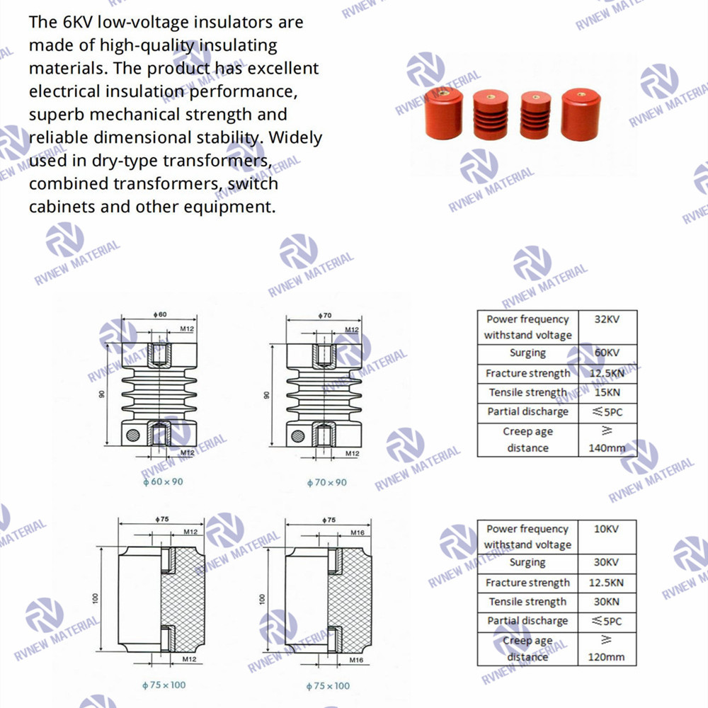 6KV 75×100 M12 High Voltage Insulator Epoxy Resin Red Station Post ...